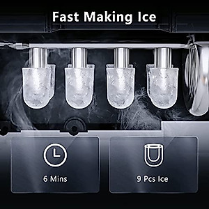 Antarctic Star Countertop Ice Maker Portable Machine with Handle,Self-Cleaning Makers, 26Lbs/24H, 9 Cubes Ready in 6 Mins, S/L ice, for Home Kitchen Bar Party (Black)