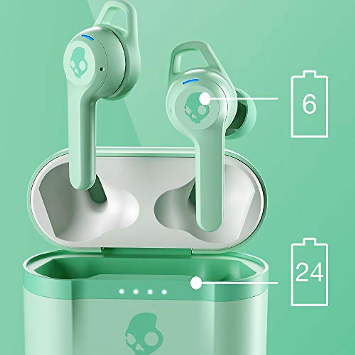 Skullcandy Indy Evo In-Ear Wireless Earbuds, 30 Hr Battery, Microphone, Works with iPhone Android and Bluetooth Devices - Mint