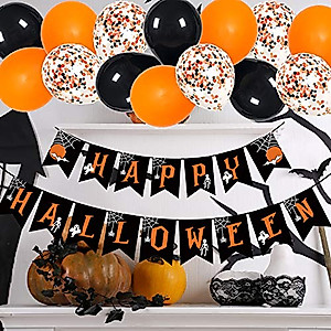 Doumeny Halloween Hanging Swirl Decorations Happy Halloween Banner Bunting Garland Flag Halloween Hanging Foil Swirls with Halloween Balloons for Halloween Party Decor Home Ceiling Doorway Decor