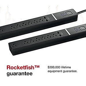 Rocketfish 7-Outlet/2-USB Wall Tap Surge Protector Strip - Provides Protection & Convenient Mobile Phone Charging - Black