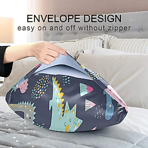 KEEPREAL Cute Funny Kids Dinosaurs Satin Pillowcase for Hair and Skin Silk Pillowcase - Slip Cooling Satin Pillow Covers with Envelope Closure, Standard Size(20x26 inches)