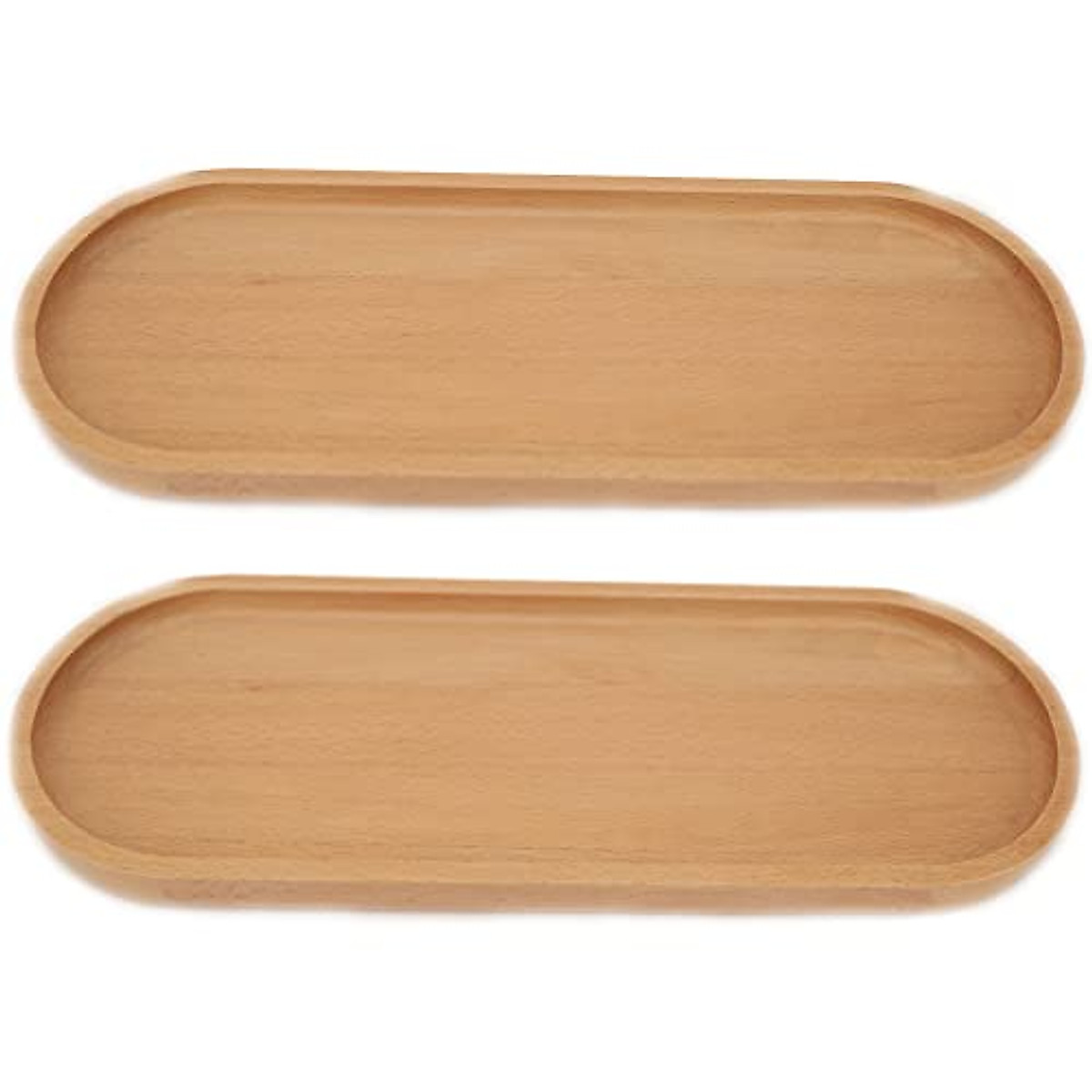 Fermus Wooden Tray, Set of 2, 12.5 Inch Long, Jewelry Dish Cosmetics Organizer Bathroom Clutter Wood Decorative Serving Platter Small Storage Tray, Oval