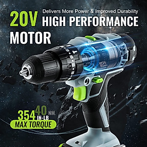 WORKPRO 20V Max Cordless Drill Driver Set, Electric Power Impact Drill Tool with 102 Pieces Accessories, 1/2'' Chuck Impact Drill Kit with Portable Case, 2 x 2.0Ah Li-ion Batteries with Fast Charger