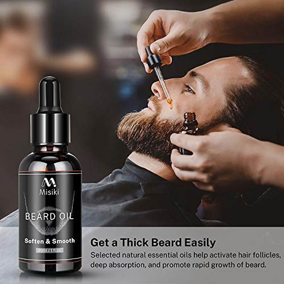 Misiki Beard Kit for Men Grooming & Care, Beard Growth Kit with Trimming Tool Set, Natural Beard Care Growth Oil & Wash, Brush, Comb, Scissors & Storage Bag, Beard Care Perfect Gifts for Man