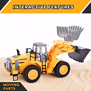 Top Race Diecast Heavy Metal Construction Toys Front Loader Excavator Toy for Kids - 1:40 Scale Model with Realistic Design - Durable Metal Build for Sand, Park, or Indoor Play