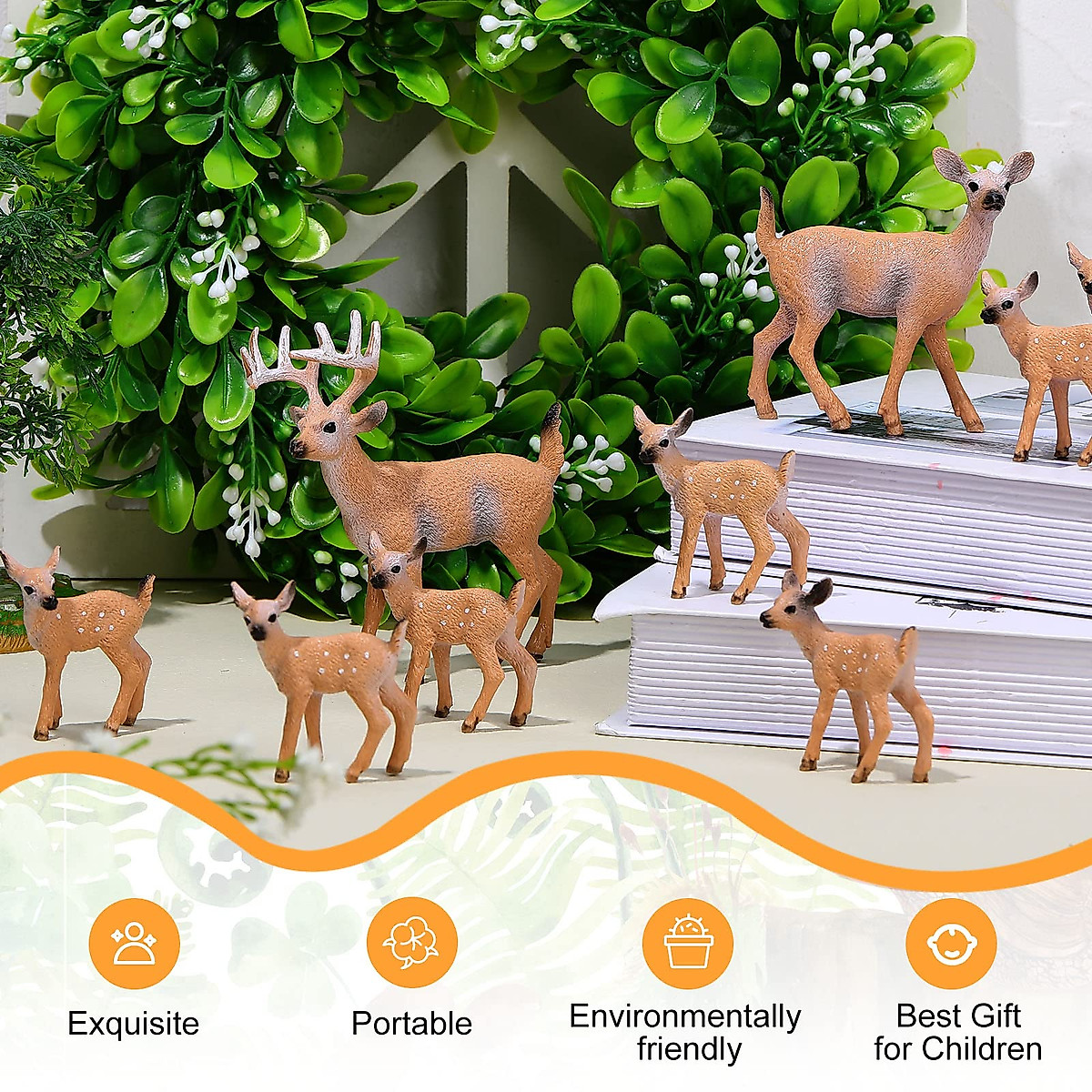 12 Pieces Deer Figurines Toy Realistic Deer Family Figurines Forest Animals Figures Miniature Woodland Creatures Figurines Miniature Toys Cake Toppers for Birthday Party Bridal Shower