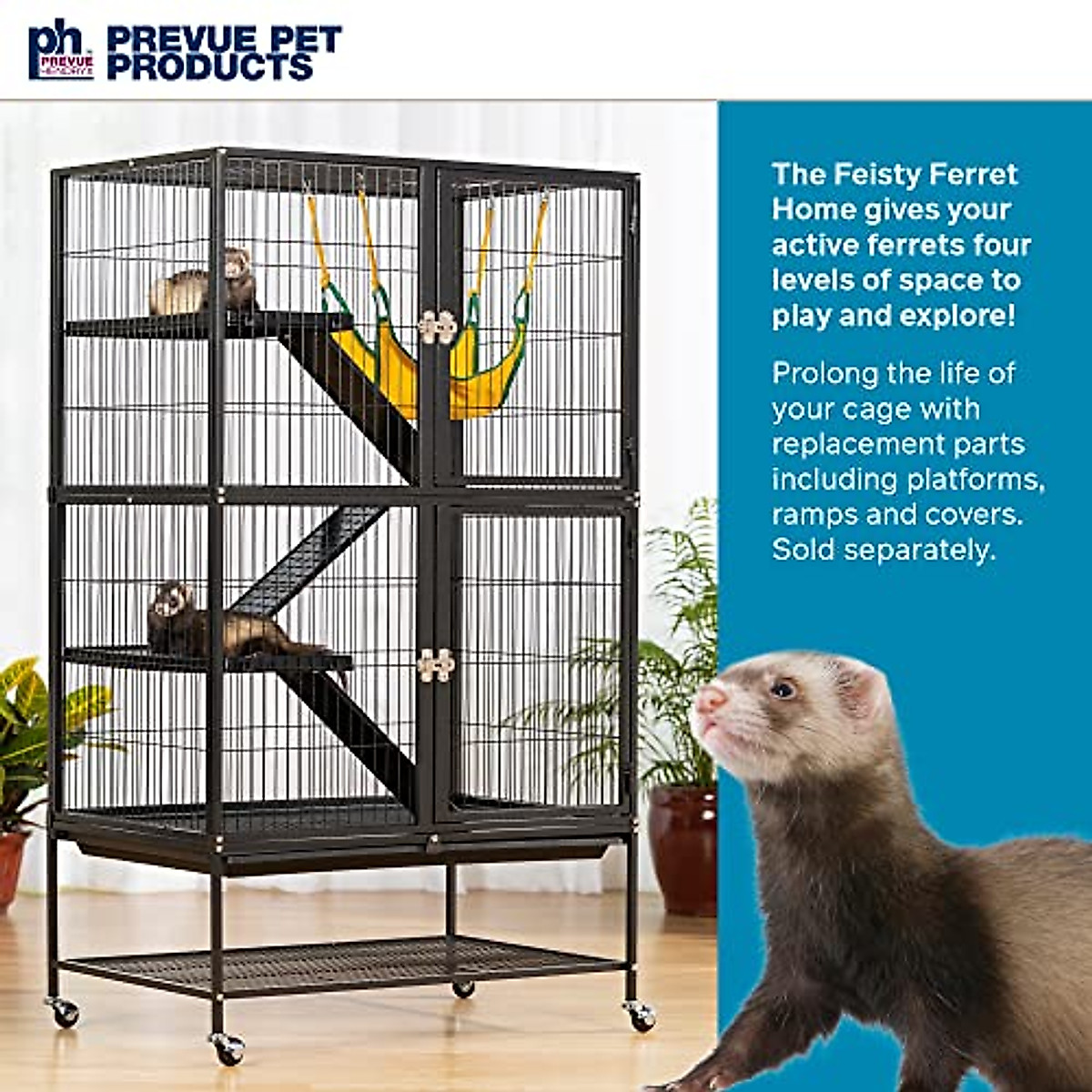 Prevue Pet Products 485 Feisty Ferret Home with Stand, Black Hammertone