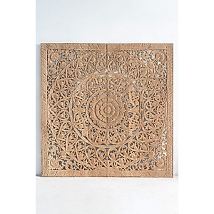 Wall Geometric Art Carved Wood, Handcrafted Wooden Contemporary Plaque on Wall, Natural Teak Finish, 48 inches