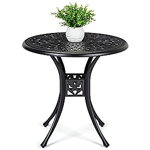IDEALHOUSE Patio Bistro Table, Cast Aluminum Round Outdoor Table, Bistro Table with Umbrella Hole, for Poolside, Deck, Porch, Backyard, Garden, Balcony, Dia 30.25" x H 29.5", Black