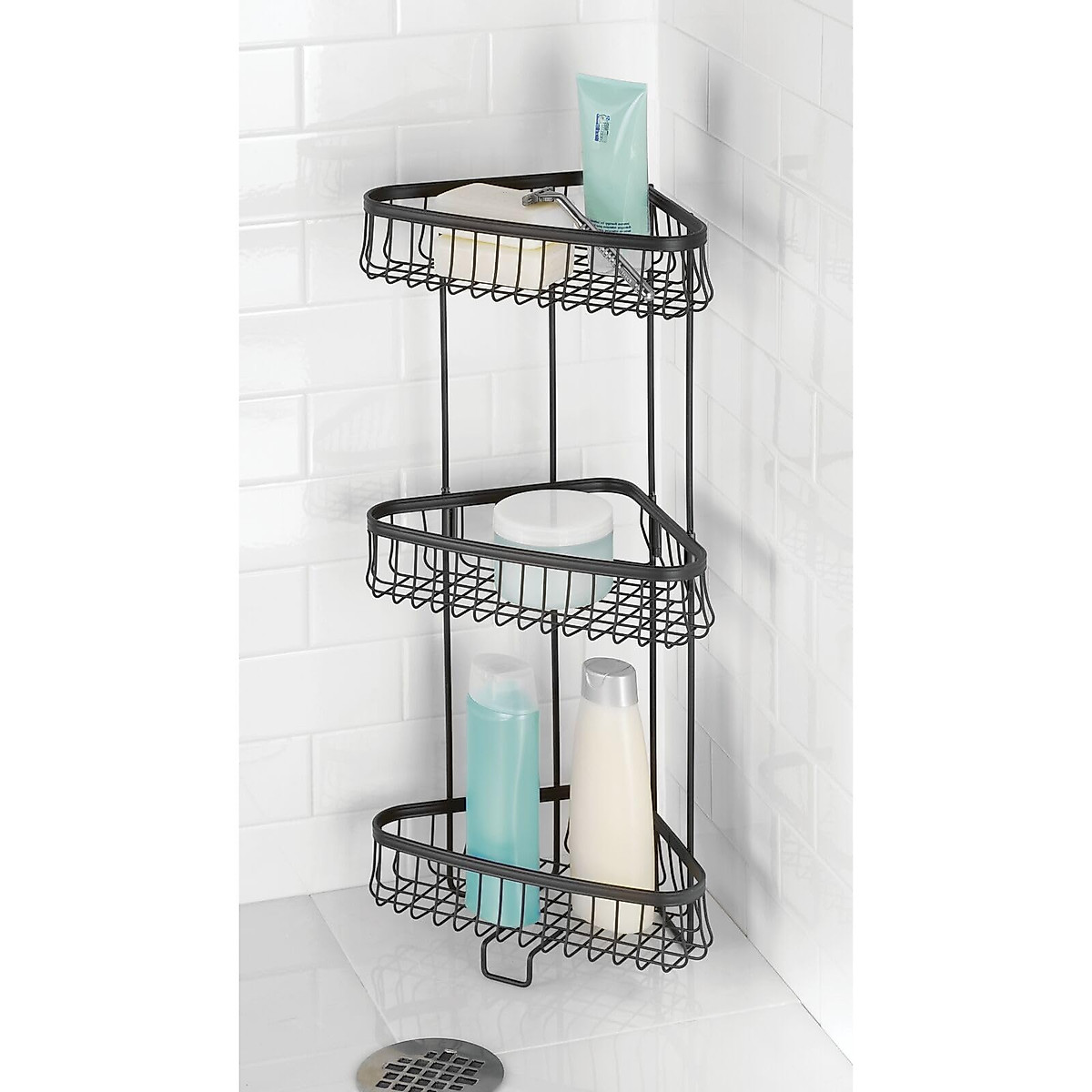 mDesign Metal Bathroom Shelf Unit - Freestanding Vertical Storage for Organizing and Storing Hand Towels, Body Lotion, Facial Tissues, Bath Salts - 3 Shelves, Hyde Collection - Matte Black