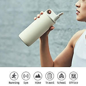 TSURUYA Stainless Steel Water Bottle,18/8 Double Wall 18oz Leak-proof Insulated Vacuum Water Bottle, Thermos with Straw for Hot Drinks