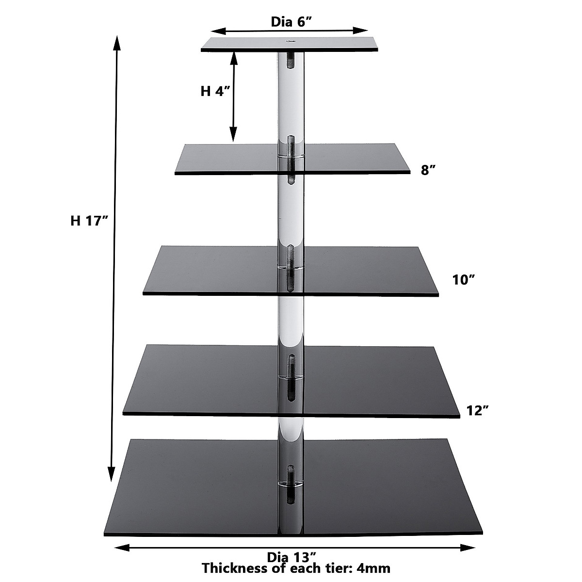 SinoAcrylic Cupcake Stand - 5 Tiers Square Cupcake Tower - Tiered Serving Dessert Cake Holder - Unique Black Exquisite Plate - Perfect for Wedding, Birthday, Party, Baby Shower and Christmas
