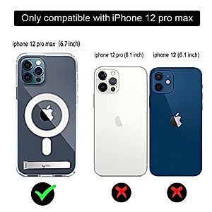 chitri Compatible for iPhone 12 Pro Max Case, [Compatible with Magsafe Wallet] [Three-Way Stand Magnetic Case] Compatible with MagSafe Charger Transparent Hard PC Back Slim Shockproof Protective Case