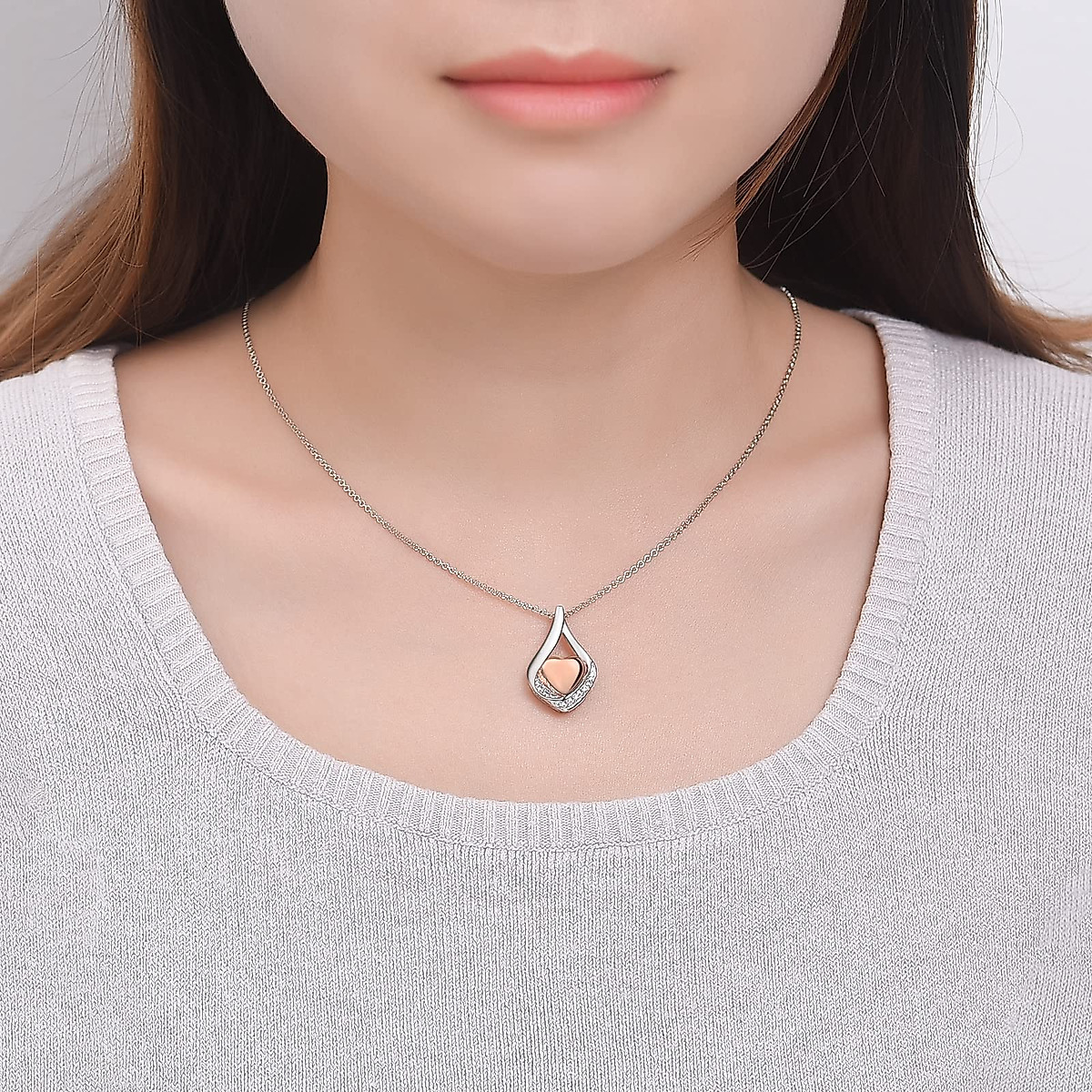 ACJFA Cremation Jewelry 925 Sterling Silver Teardrop Urn Necklace for Ashes Heart Shape Memorial Keepsake Pendant for Human Ashes for Women Gift