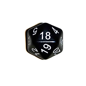 Black with White Numbers d20 Initiative Advantage Die for Role-Playing Games. 20 Sided RPG Dice