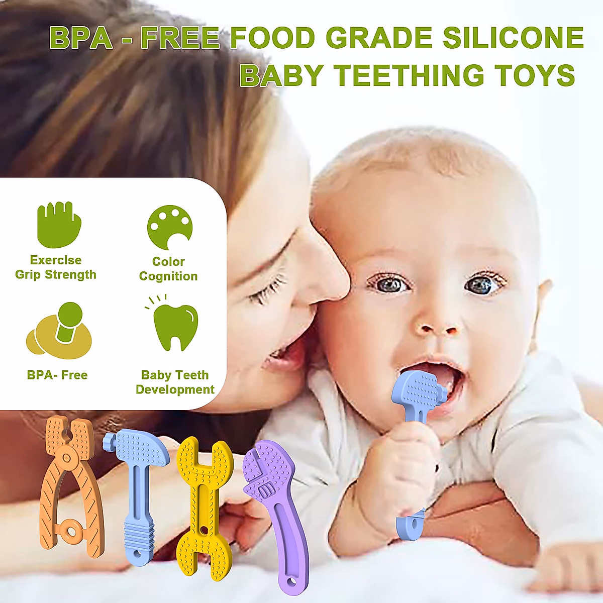 Zdolmy Teething Toys for Babies 0-6 Months 6-12 Months, Baby Teething Toys Set, BPA-Free Silicone, Soft Textures, Molar Teether, Easy to Hold, Easy to Clean and Freeze - 4 Packs
