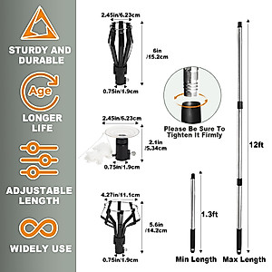 12FT Light Bulb Changer for High Ceilings and Recessed Lights, Light Bulb Pole Changer for High Ceilings, Light Bulb Changer with Baskets and Suction Cup, Light Bulb Removal Tool for Household