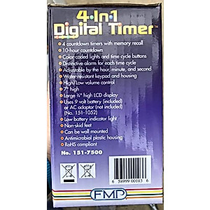 FMP Digital 4 Channel Commercial Kitchen Countdown Timer, Water Resistant, 7-inch Height, White