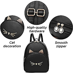 ARDIKAMA Mini Backpack Purse for Girls Teens Women Small Fashion Backpack PU Leather Shoulder Backpacks with Cat Print Pearlescent Violet