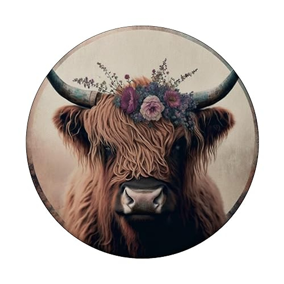 Funny Cute Floral Scottish Highland Cow PopSockets Standard PopGrip