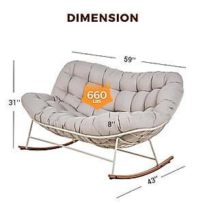 Grand patio Rocking Chair Outdoor, Oversized Rocking Chair for 2 with E-Coated Steel Frame and Thick Cushion, Comfy Papasan Rocking Chair for Patio Porch Deck Indoor