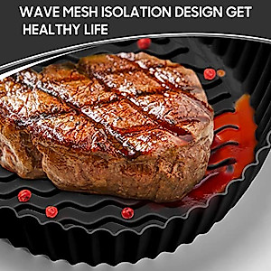 Air Fryer Silicone Liners, MIAOKE 8.5 Inch Silicone Air Fryer Liners with Silicone Oil Brush and Anti-Scald Gloves Set Heat Resistant Easy Cleaning Reusable Air Fryer Accessories 5 Pack- (Red/Black)