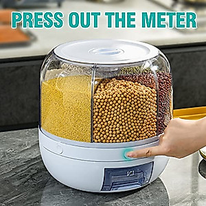 VIKKSAER Rotating Grain Dispenser, 6 Grid Rotating Food Dispenser With Button Moisture Resistant Household, Cereal Containers For All Beans, Barley, Millet (8.2Qt)