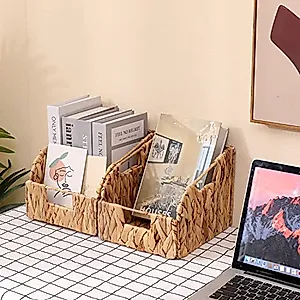 Water Hyacinth Storage Baskets with Handles,Seagrass Storage Basket,Wicker Baskets,Small Folding 2 Packs Handmade Woven Baskets 9.4"L x 7.9"W x 7.5 "H (water hyacinth)