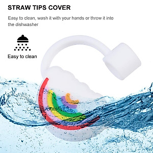 BESTOYARD Silicone Straws Tips Cover Cartoon Rainbow Reusable Compatible with Stanley Drinking Straw Lid Plug Anti-dust Airtight Seal Splash Proof For Telescopic Straw Beverages