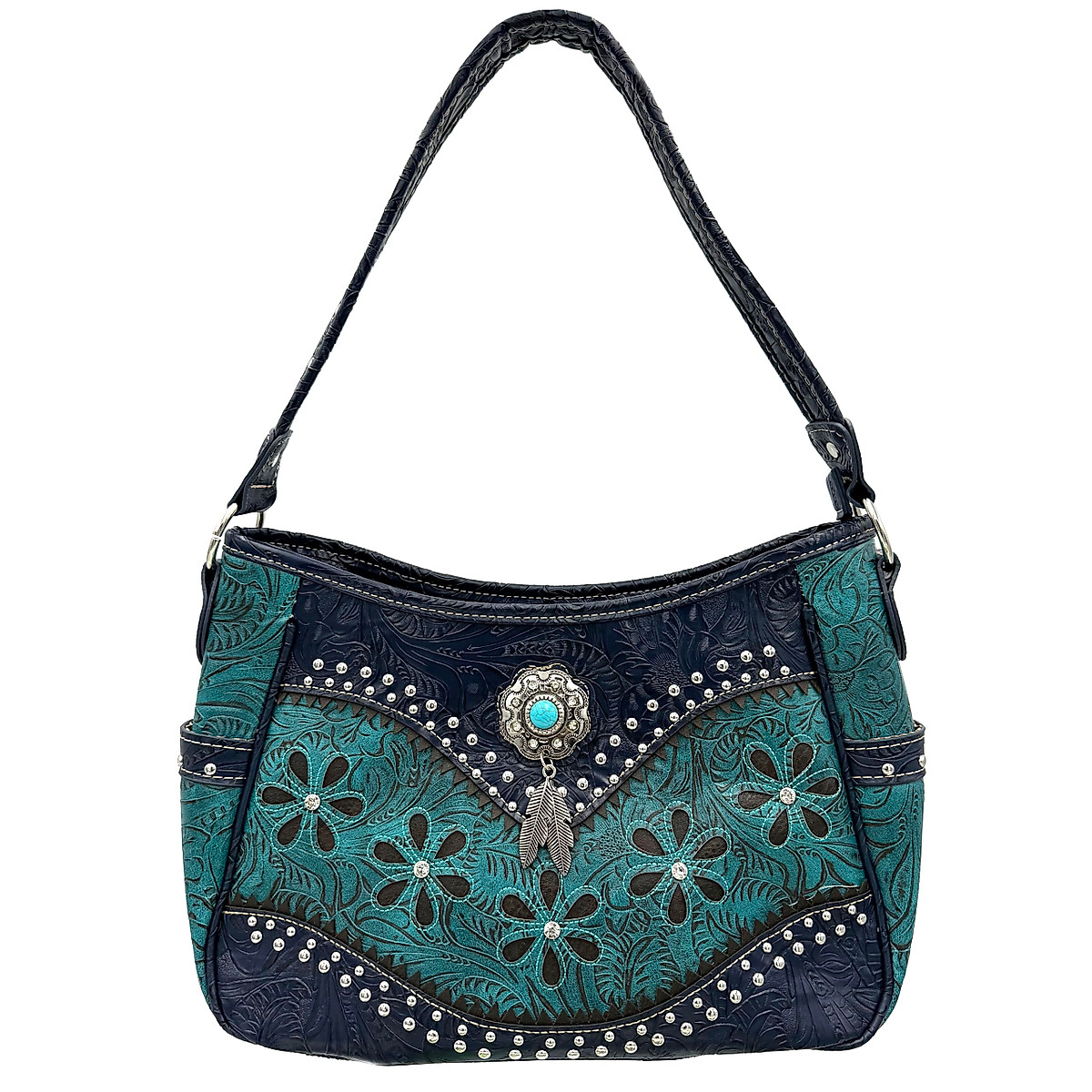 Western Floral Pu Leather Turquoise Concho Women Tote Purse Wallet Turquoise