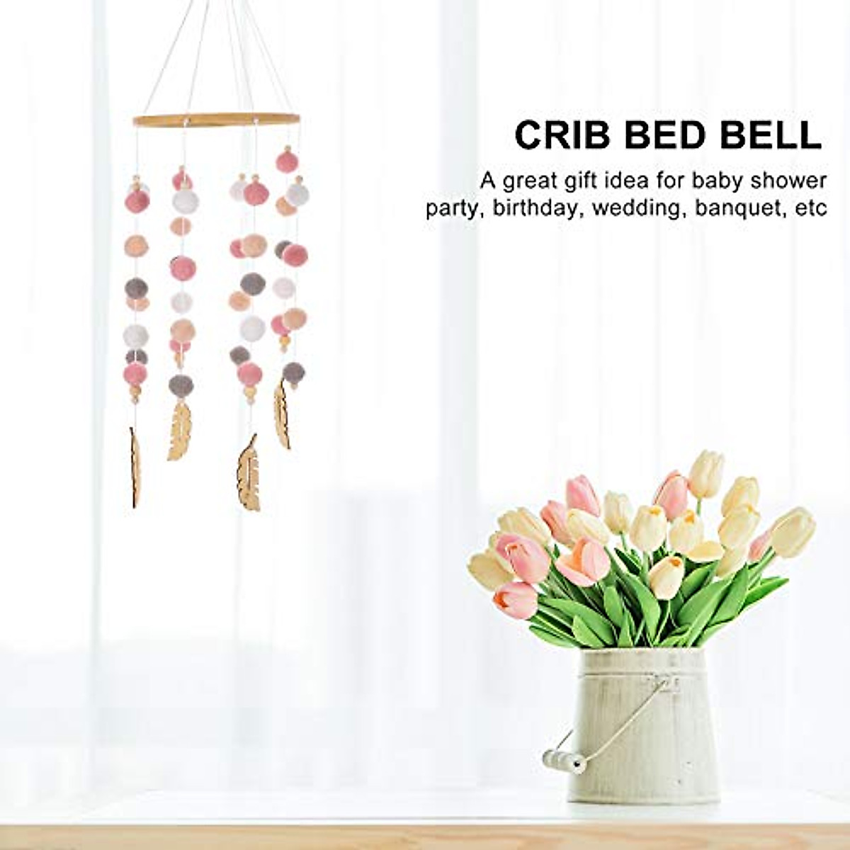BESPORTBLE Mobile Wooden Further Pompom Ball Wind Chime Bed Bell Nursery Mobile Crib Ceiling Wooden Beads Wind Chime