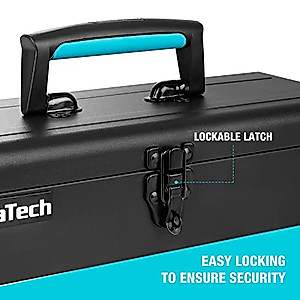 DuraTech Metal Tool Box, 15" Portable Steel Tool Box with Metal Latch Closure & Plastic Handle, Small Tool Box with Anti-slip Base, Multi-Purpose Heavy Duty Toolbox, Black