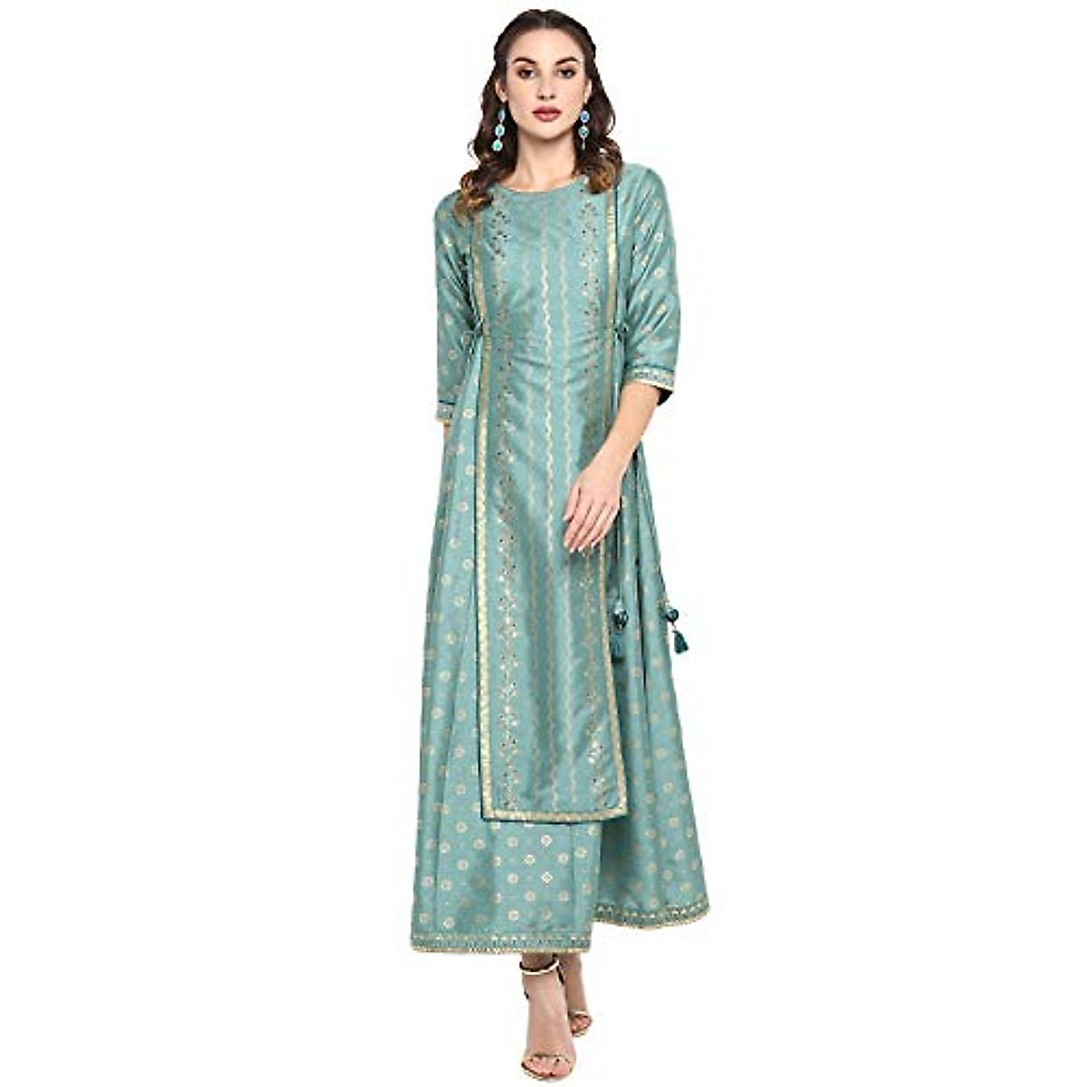 Janasya Indian Women's Light Green Poly Silk Ethnic Dress(J0005-DR-XXXL)
