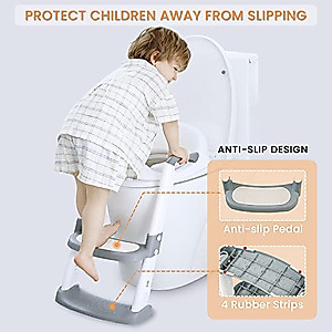 JASSONE® Potty Training Seat, Toddler Step Stool, 2 in 1 Potty Training Toilet for Kids, Baby Seat with Splash Guard and Anti-Slip Pad for Boys Girls Potty Training, Grey
