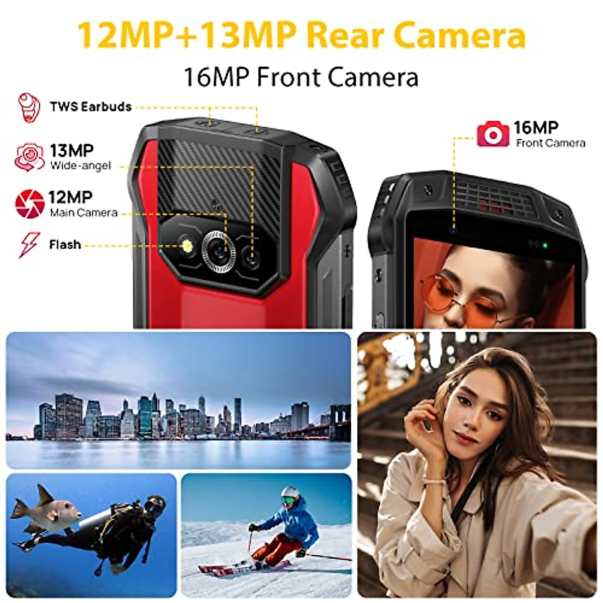 Ulefone Armor 15 Rugged Smartphone, Built in TWS Earbuds, 6600mAh Big Battey, IP68/IP69K Waterproof Phones Unlocked, 11GB+128GB, 12MP+13MP+16MP, 5.45-in HD+, Android 12, Dual Speakers, Face ID, Blue