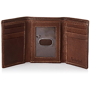 Timberland Men's Leather RFID Blocking Trifold Wallet, Brown, One Size