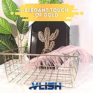 Vlish 4 Gold Wire Baskets - 4 Pack Storage Decor Crafts | Kitchen Bin Organizing Basket Set | Great for Closet, Laundry, Pantry Organization, Tables & Countertops, Office | Large & Small