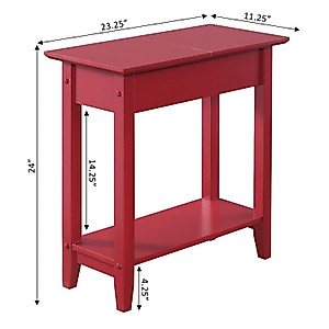Convenience Concepts American Heritage Flip Top End Table with Shelf, 23", Cranberry Red