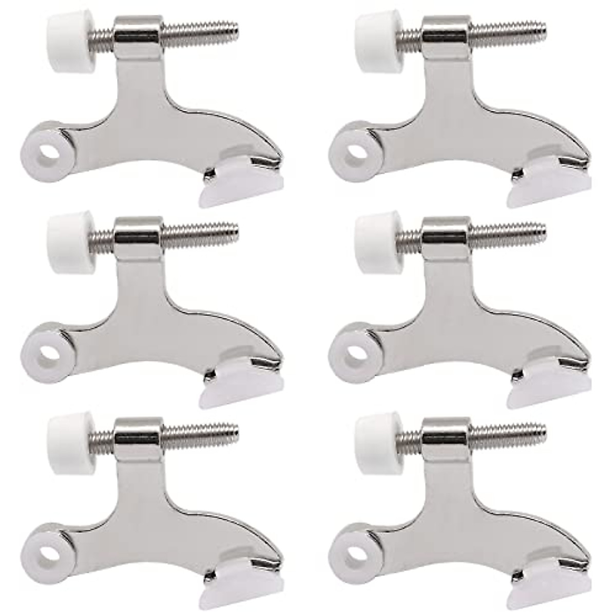GDFYMI Hinge Pin Door Stopper, Adjustable Heavy Duty Door Stop, with White Rubber Bumper Tips (6 Pack, Brushed Nickel)