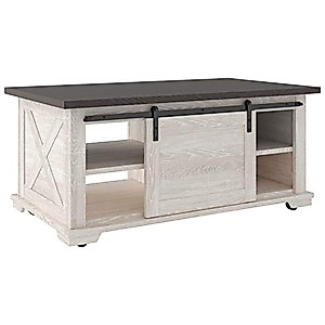 Signature Design by Ashley Dorrinson Farmhouse Coffee Table with Sliding Barn Doors, Antique White & Brown