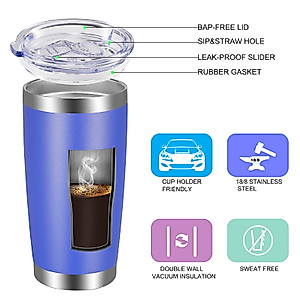 VEGOND 20oz Tumbler with Lid and Straw Stainless Steel Tumbler Cup Vacuum Insulated Double Wall Travel Coffee Mug Powder Coated Coffee Cup (Bluish Violet 1 Pack)
