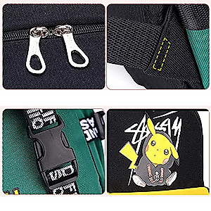 CUSALBOY Anime School Bags student Oxford Cloth Vacation Backpack Travel Bag Luggage Trolley Case with Six Wheels Laptop backpack (green1)