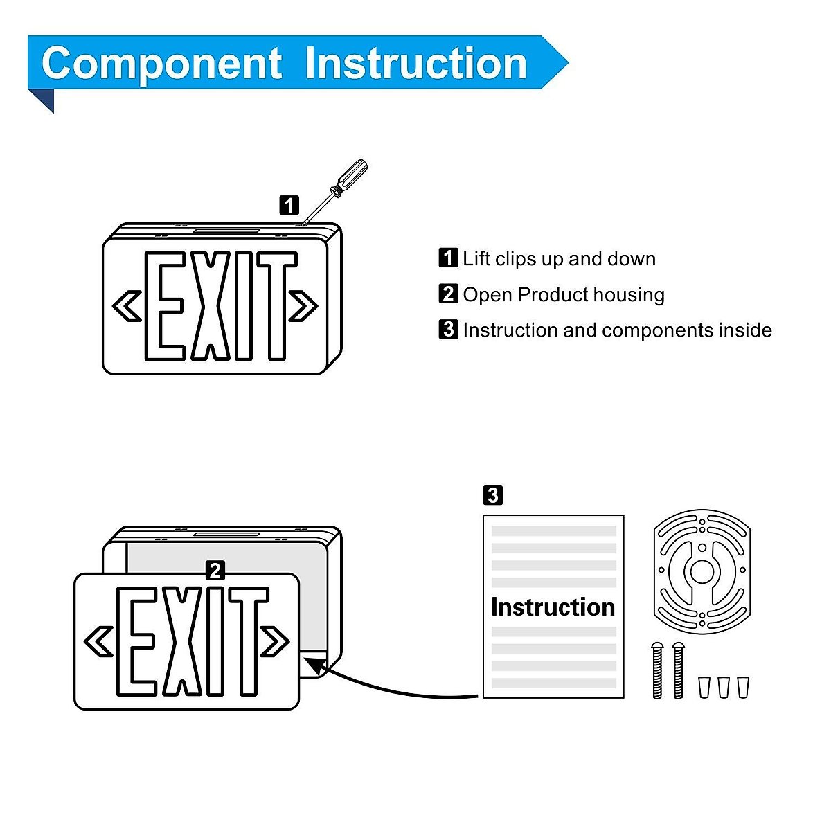 SPECTSUN 1PACK LED Exit Sign with Battery Backup, Green Exit Light,Hardwired Exit Sign, 120V/277V Exit Sign with Arrow,UL Exit Sign Lighting, Commercial Egress Light,2 sided Fire Exit Sign Plastic