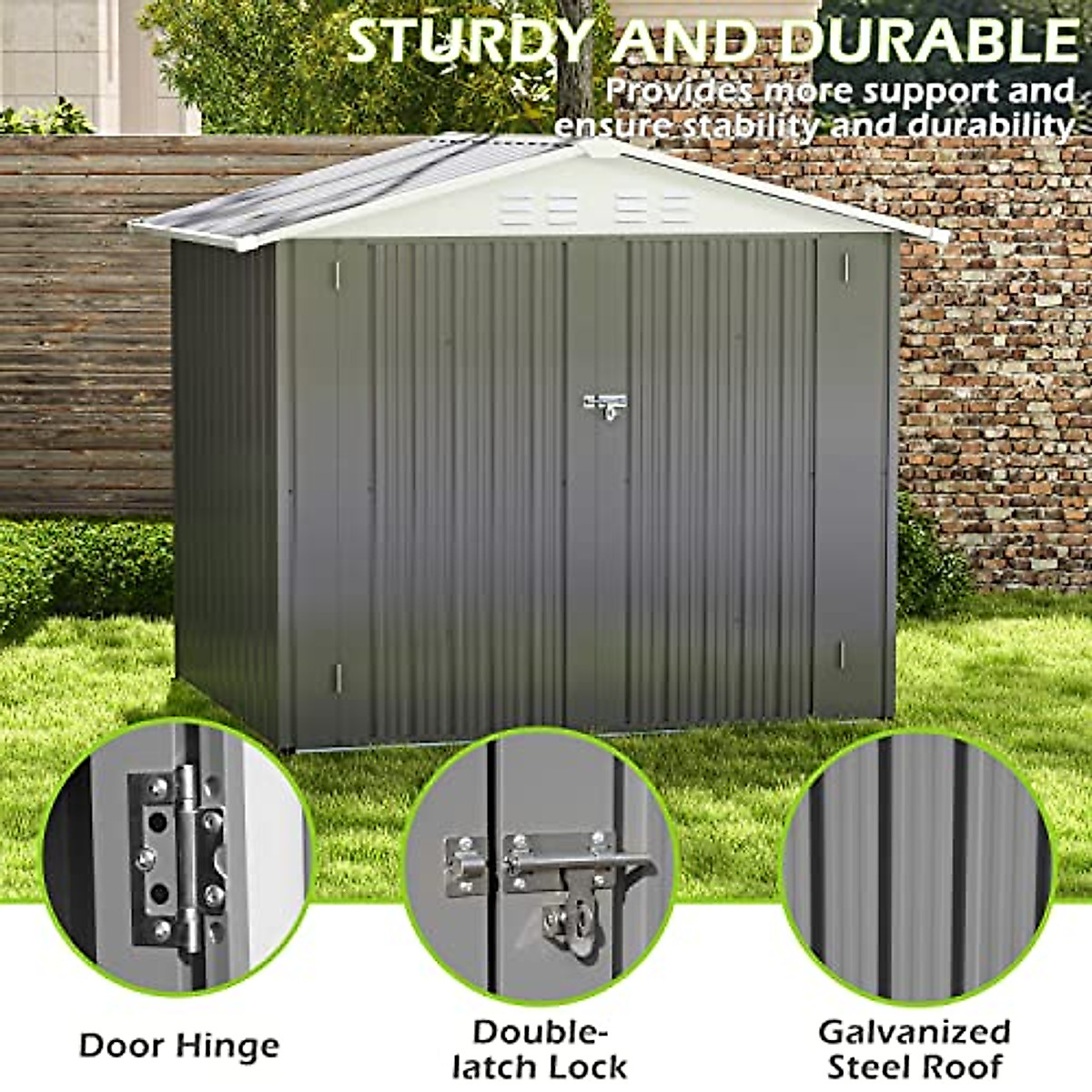 TOLEAD Metal Outdoor Storage Shed 6' x 4', Outside Storage House with Triangular Roof & Lockable Door, Steel Utility Tool Shed for Backyard Garden Patio Lawn, Dark Grey