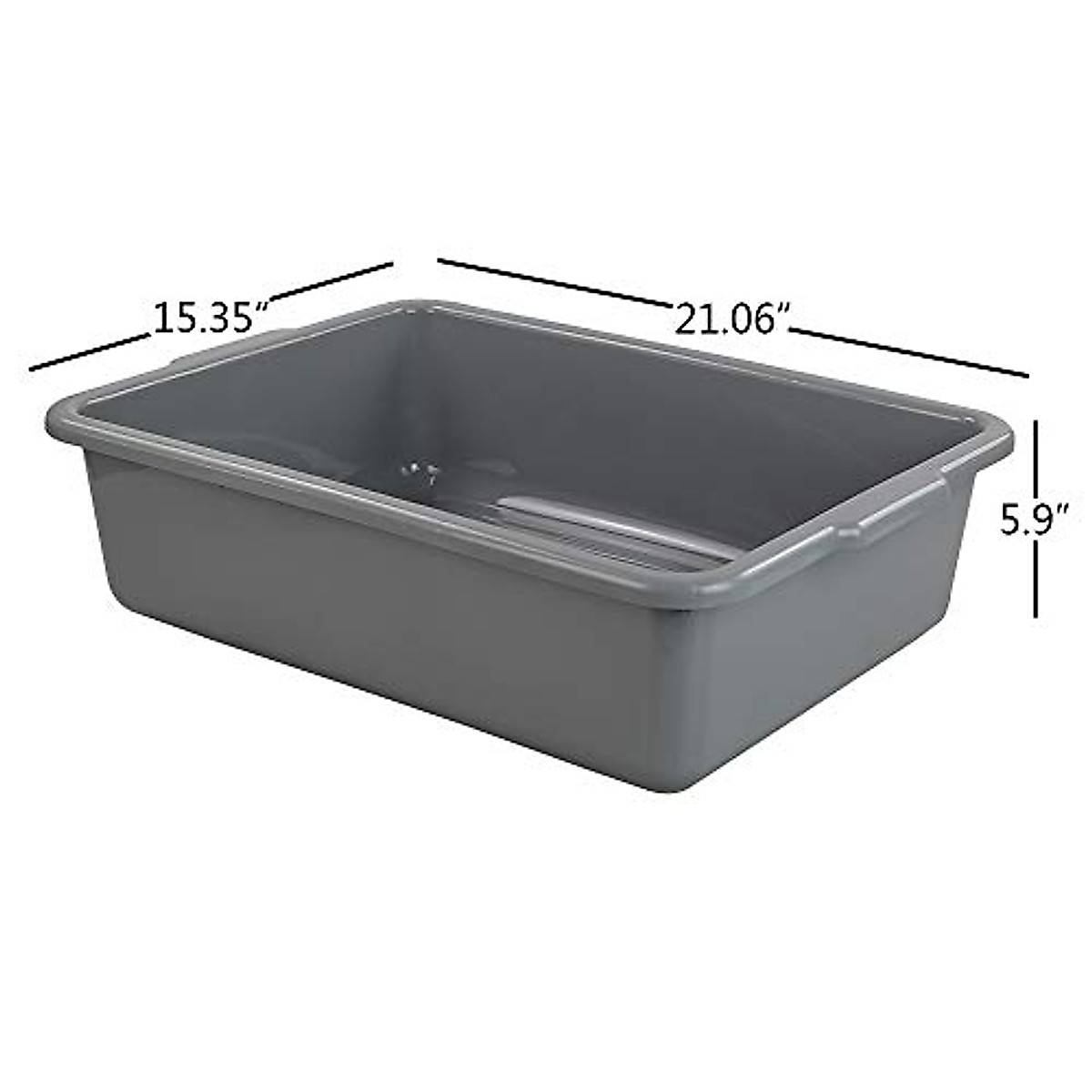 CadineUS 24 Quart Gray Commercial Bus Tub Box, Plastic Utility Bus Box, Set of 4, 21.06" x 15.35" x 5.9"