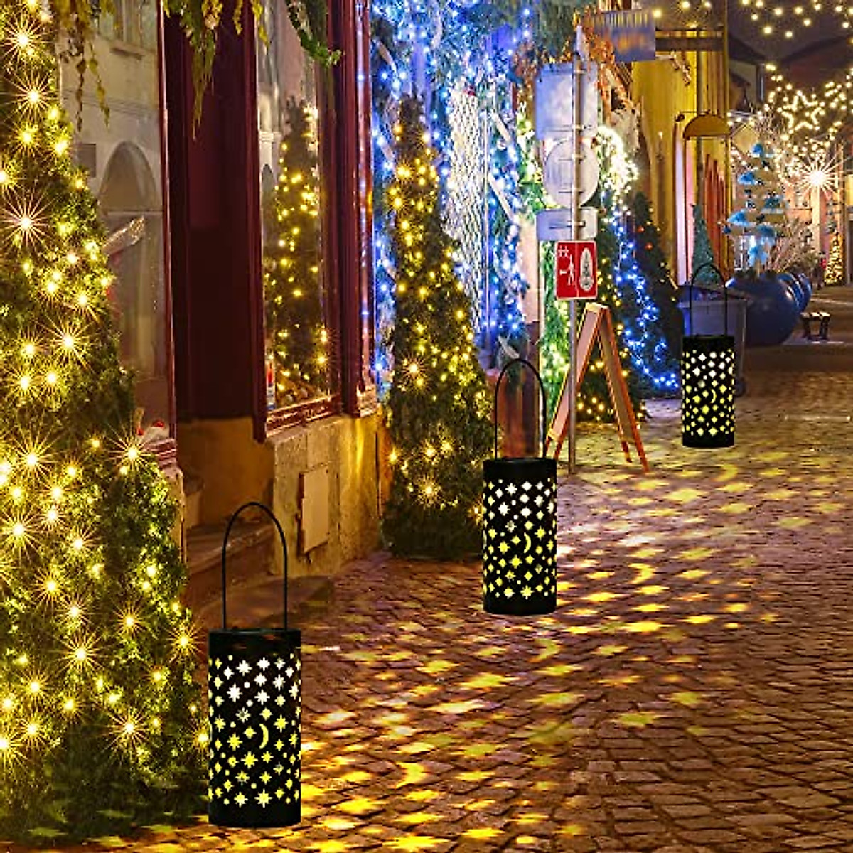 TZSSP Solar Pathway Lights Outdoor Solar Powered Garden Lights Metal Waterproof LED Path Hanging Solar Lights Star Moon Solar Landscape Lights Outdoor for Walkway, Garden, Patio, Lawn, Yard，6 Packs