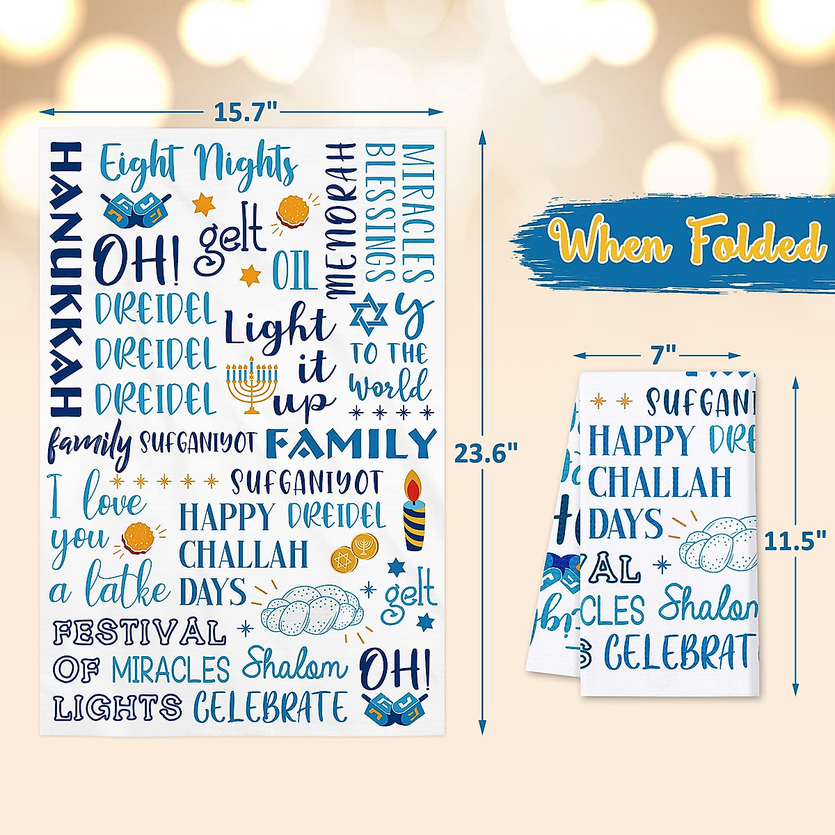 Hanukkah Kitchen Towels Chanukah Decorative Dish Towels Hanukkah Gnome Drying Cloth Tea Towels for Challah Days Kitchen Cooking Baking Holiday Decorations, Housewarming Presents Set of 4