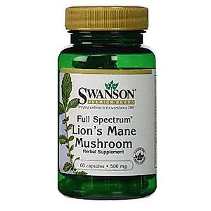 Swanson Lion's Mane Mushroom Memory Support Mental Focus Brain Booster Herbal Supplement Hericium Erinaceus (Mycelium Biomass) 500 mg 60 Capsules (2 Pack)