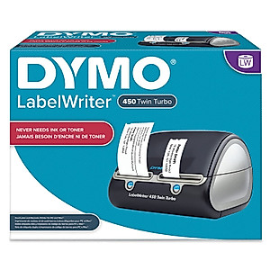 DYMO LabelWriter 450 Twin Turbo Direct Thermal Label Printer - USB Connectivity - Print up to 71 Labels Per Minute, 300 x 600 dpi, 2.20" Maximum Print Width Monochrome Barcode Label Maker