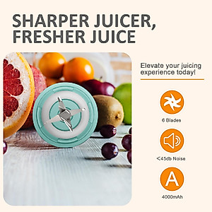 BESNOOW Portable Blender, Personal Blender for Shakes and Smoothies, 4000mAh USB Rechargeable, BPA Free 15.2 Oz 450ML Juicer Cup with 6 Blades and Lid, Portable Juicer for Kitchen/Travel(Light Blue)